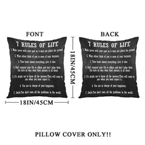 Vosach 7 Rules of Life Outdoor Indoor Pillow Covers, Inspirational Regulations Home Decorative Throw Pillow Case Cushion Cover for Sofa/Bed/Patio/Garden/Balcony,18x18 Inch, 2Pcs, Black