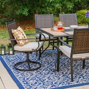 HERA'S HOUSE 7 Pieces Wicker Patio Dining Set, Rattan Outdoor Furniture Set for 6, 4 Dining Chairs, 2 Swivel Chairs, 1 Rectangular Wood Like Patio Table, All Weather Resistant for Lawn Garden Backyard