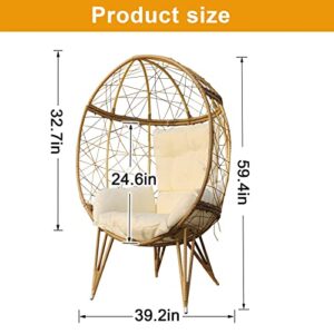 Wicker Egg Chair Outdoor, Rattan Hanging Basket Lounge Chair with Legs and Cushion, Oversized Indoor Outdoor Bedroom Garden Deck Balcony Lounger for Patio