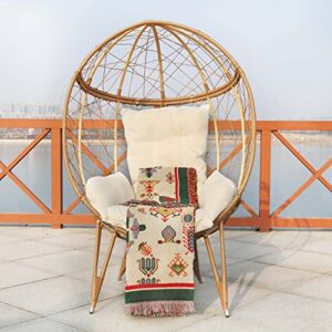 Wicker Egg Chair Outdoor, Rattan Hanging Basket Lounge Chair with Legs and Cushion, Oversized Indoor Outdoor Bedroom Garden Deck Balcony Lounger for Patio