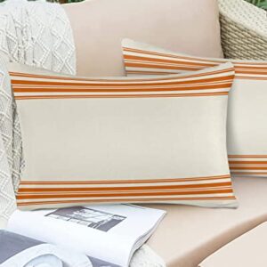 Outdoor Pillow Covers for Patio Furniture 20x12 inch 2PCS, Rectangle Waterproof Garden Cushion Thanksgiving Orange Stripe Fall Throw Pillow Cover Shell for Sofa Couch Bench Seat