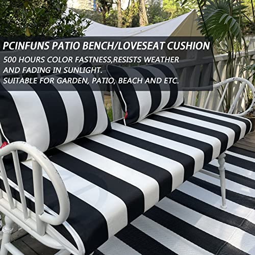 Pcinfuns Bench Cushion for Outdoor Furniture,Ultra Durable Patio Furniture Chair Pads,Swing Cushions with Ties,Sofa Garden Replacement Loveseat Cushion,Black White,45" x 18"