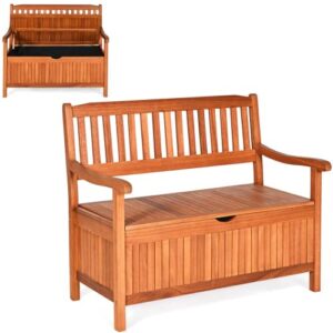 bettary wooden outdoor storage bench, 53 gal patio storage loveseat with inner waterproof liner bag & armrests, weatherproof outdoor bench with storage for patio, garden, deck, porch & balcony