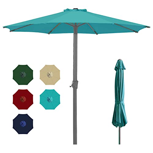 Oasishade 9Ft Patio Umbrella with Ventilation, 10-Year Non-Fading Top, and UV Protection - Waterproof Outdoor Table Market Umbrellas with 8 Sturdy Ribs for Garden, Deck, and Backyard - Sky Blue