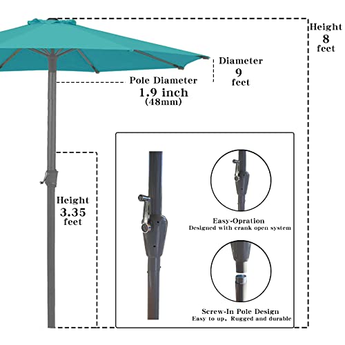 Oasishade 9Ft Patio Umbrella with Ventilation, 10-Year Non-Fading Top, and UV Protection - Waterproof Outdoor Table Market Umbrellas with 8 Sturdy Ribs for Garden, Deck, and Backyard - Sky Blue