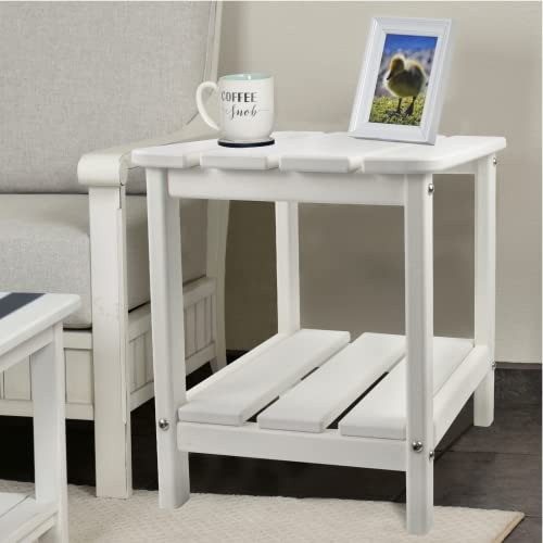 realife Outdoor Adirondack Side Table, Rectangular End Table for Patio, Garden, Porch and Indoor, White