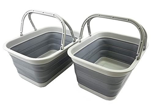 SAMMART 12L (3.17Gallon) Set of 2 Collapsible Tub with Handle - Portable Outdoor Picnic Basket/Crater - Foldable Shopping Bag - Space Saving Storage Container (Grey)