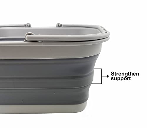 SAMMART 12L (3.17Gallon) Set of 2 Collapsible Tub with Handle - Portable Outdoor Picnic Basket/Crater - Foldable Shopping Bag - Space Saving Storage Container (Grey)