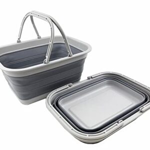 SAMMART 12L (3.17Gallon) Set of 2 Collapsible Tub with Handle - Portable Outdoor Picnic Basket/Crater - Foldable Shopping Bag - Space Saving Storage Container (Grey)