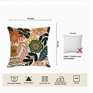 Jartinle Tropical Leaves Flower Boho Outdoor Pillow Covers 18x18 Waterproof Set of 2 Bohemian Blooming Floral Pattern Patio Throw Pillow Covers for Porch Balcony Garden(18x18)