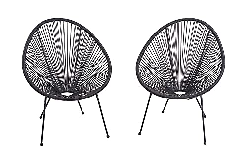 Kingmys Acapulco Patio Chair All-Weather Weave Lounge Chair Patio Sun Oval Chair Indoor Outdoor Chairs Egg Chairs Patio Furniture Acapulco Chair (2 pcs, Black)