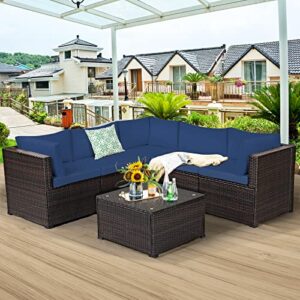 dortala 6pcs rattan patio sectional sofa conversation set, outdoor rattan sofa set w/cushions, multiple combinations conversation set for porch garden poolside balcony, navy