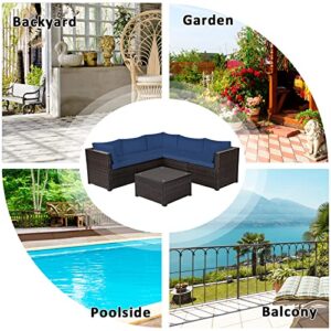 DORTALA 6PCS Rattan Patio Sectional Sofa Conversation Set, Outdoor Rattan Sofa Set w/Cushions, Multiple Combinations Conversation Set for Porch Garden Poolside Balcony, Navy