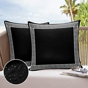 Outdoor Throw Pillow Cover Simple Geometry Greek Art Waterproof Cushion Covers 2 Pack Classic Greece Black White Pillow Cases Home Decoration for Patio Garden Couch Sofa