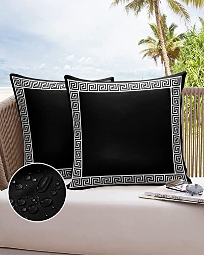 Outdoor Throw Pillow Cover Simple Geometry Greek Art Waterproof Cushion Covers 2 Pack Classic Greece Black White Pillow Cases Home Decoration for Patio Garden Couch Sofa