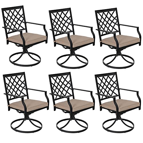 PHI VILLA Swivel Patio Chairs Set of 6 Outdoor Dining Rocker Chair Support 300 lbs for Garden Backyard Bistro Furniture Set with Cushion