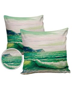 outdoor waterproof pillow covers for patio furniture watercolor ocean wave green decorative throw pillow cover abstract beach scene pillowcases set of 2 cushion case for sofa couch chair 18 x 18 in