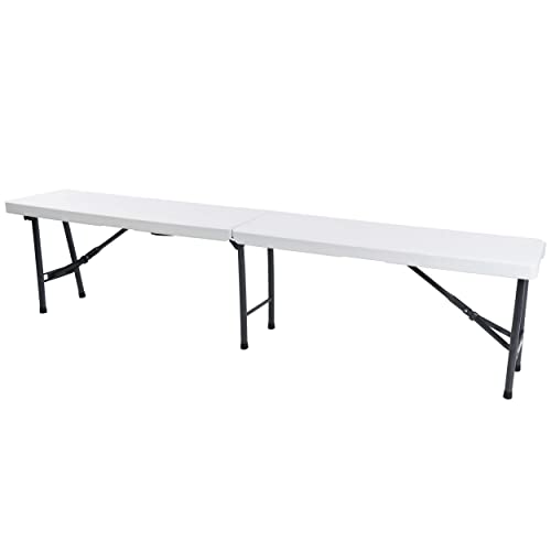 BISupply 6ft Folding Bench Seat - Portable White Bench Outdoor Plastic Bench Seat for Soccer Garden and Camping