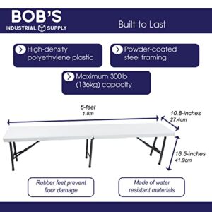 BISupply 6ft Folding Bench Seat - Portable White Bench Outdoor Plastic Bench Seat for Soccer Garden and Camping