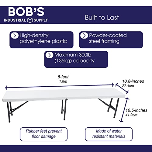 BISupply 6ft Folding Bench Seat - Portable White Bench Outdoor Plastic Bench Seat for Soccer Garden and Camping