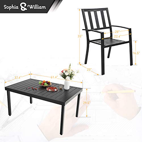 Sophia & William Patio Dining Set, 7 Piece Metal Outdoor Expandable Dining Table Set Bistro Furniture Set - 1 Rectangle Expanding Dining Table and 6 Backyard Garden Outdoor Chairs, Black