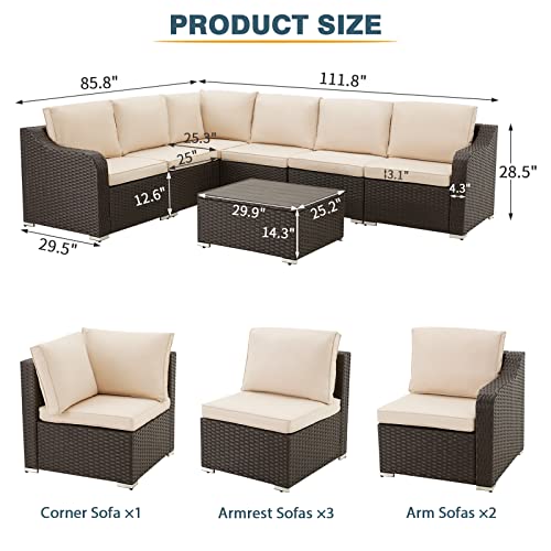 JOMEED 10-Pieces Patio Furniture Sets Rattan Wicker Outdoor Sectional Furniture Set Conversation Sofa Set with Table & Thick Cushion (10-Pieces Beige)