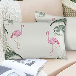 Vandarllin Outdoor Throw Pillows Covers 12X20 Set of 2 Waterproof Pink Flamingo Decorative Zippered Lumbar Cushion Covers for Patio Furniture, Tropical Palm Leaf