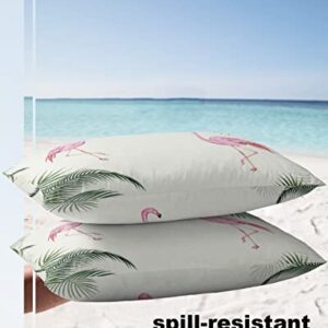 Vandarllin Outdoor Throw Pillows Covers 12X20 Set of 2 Waterproof Pink Flamingo Decorative Zippered Lumbar Cushion Covers for Patio Furniture, Tropical Palm Leaf