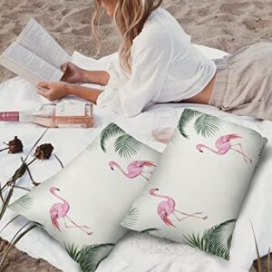 Vandarllin Outdoor Throw Pillows Covers 12X20 Set of 2 Waterproof Pink Flamingo Decorative Zippered Lumbar Cushion Covers for Patio Furniture, Tropical Palm Leaf