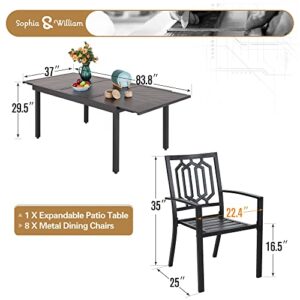 Sophia & William Outdoor Dining Sets for 8 Metal Patio Table Furniture Set 9 Piece with 1 Rectangle Expandable Patio Dining Table and 8 Backyard Garden Outdoor Chairs