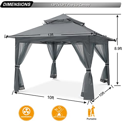 ABCCANOPY Pop Up Gazebo 13x13 - Outdoor Canopy Tent with Mosquito Netting for Patio Garden Backyard(Gray)