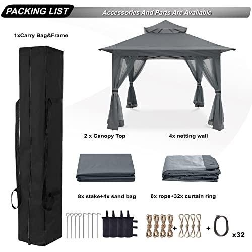 ABCCANOPY Pop Up Gazebo 13x13 - Outdoor Canopy Tent with Mosquito Netting for Patio Garden Backyard(Gray)