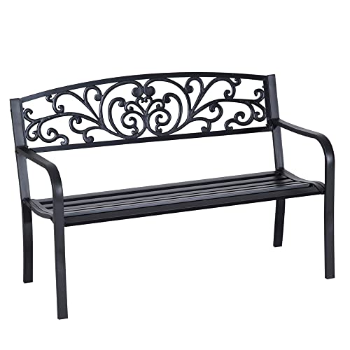 Outsunny 50" Blossoming Pattern Garden Decorative Patio Park Bench with Beautiful Floral Design & Relaxing Comfortable Build