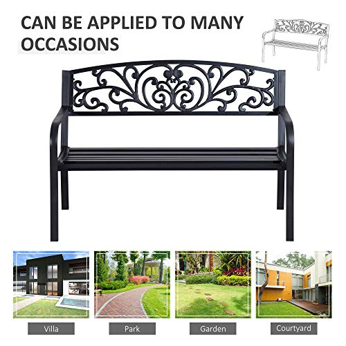 Outsunny 50" Blossoming Pattern Garden Decorative Patio Park Bench with Beautiful Floral Design & Relaxing Comfortable Build