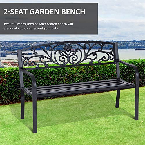 Outsunny 50" Blossoming Pattern Garden Decorative Patio Park Bench with Beautiful Floral Design & Relaxing Comfortable Build