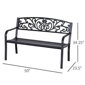 Outsunny 50" Blossoming Pattern Garden Decorative Patio Park Bench with Beautiful Floral Design & Relaxing Comfortable Build