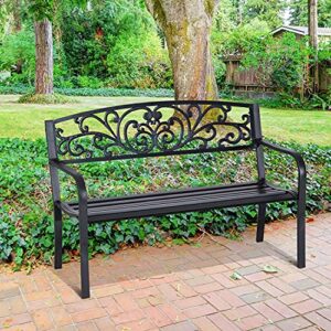 Outsunny 50" Blossoming Pattern Garden Decorative Patio Park Bench with Beautiful Floral Design & Relaxing Comfortable Build