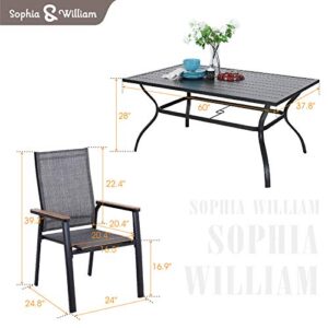 Sophia & William Patio Dining Set 7 Pieces Patio Furniture Aluminium Patio Dining Chairs Stackable with 60" x 38" Patio Dining Table for Outdoor Garden Lawn Pool for All Weather