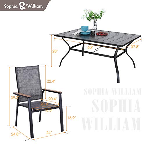 Sophia & William Patio Dining Set 7 Pieces Patio Furniture Aluminium Patio Dining Chairs Stackable with 60" x 38" Patio Dining Table for Outdoor Garden Lawn Pool for All Weather