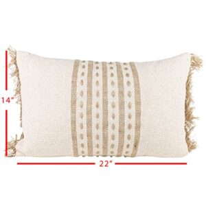 Foreside Home & Garden Tan Middle Striped 14X22 Hand Woven Filled Pillow