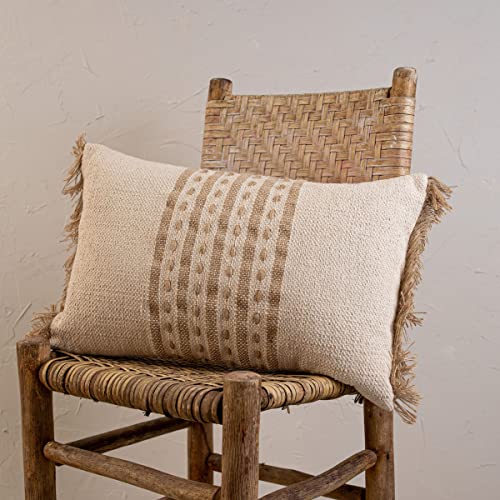 Foreside Home & Garden Tan Middle Striped 14X22 Hand Woven Filled Pillow