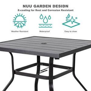 Nuu Garden 5 Piece Patio Dining Set, Indoor Outdoor Dining Table Set for Garden, Backyard / 4 Textilene Dining Chairs and 1 Square Steel Patio Table with Umbrella Hole, Black & Brown