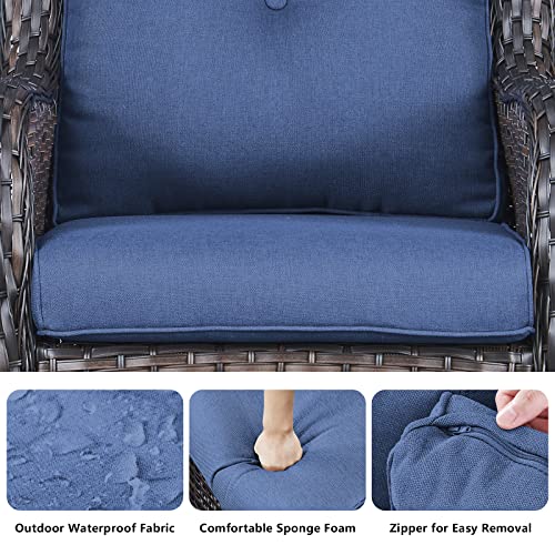 Belord Patio Furniture Conversation Sets 2 Peices Wicker Chairs, Wide Armchair Outdoor Furniture Sets for Porch, Balcony, Backyard, All Weather Brown Wicker Chair with Blue Cushion