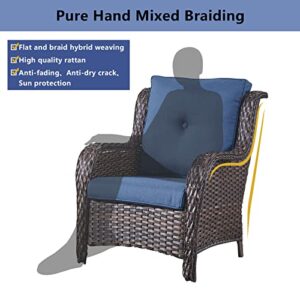 Belord Patio Furniture Conversation Sets 2 Peices Wicker Chairs, Wide Armchair Outdoor Furniture Sets for Porch, Balcony, Backyard, All Weather Brown Wicker Chair with Blue Cushion