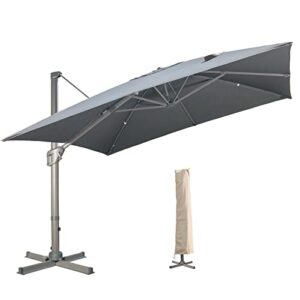 lkinbo 10x10ft cantilever umbrella outdoor umbrellas large patio umbrella windproof offset umbrella heavy duty hanging sun umbrella with cross base for garden deck pool beach market,grey