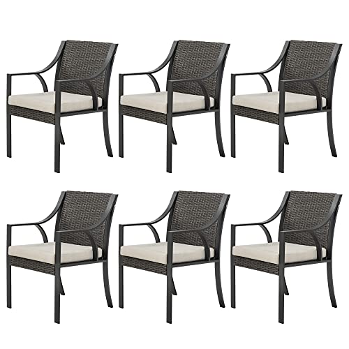 HAPPATIO Outdoor Wicker Chair,All-Weather Wicker Rattan Patio Dining Chair with Removable Cushions,Set of 6 for Outdoor Lawn Garden Backyard (Beige)