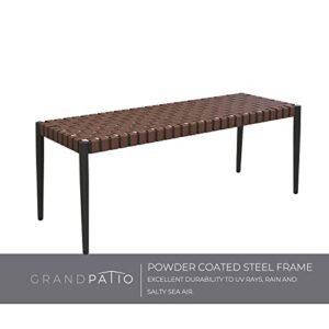 Grand patio Outdoor/Indoor Aksel 2-Seat Bench, Steel Frame Leather-Look Resin Wicker Bench with Tapered Legs, Scandinavian Style Bench for Small Front Porch Entryway Bench for Garden Dining