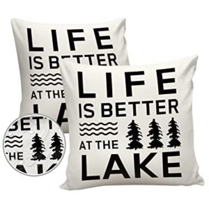 Outdoor Waterproof Pillow Covers for Patio Furniture Life is Better at The Lake Decorative Throw Pillow Cover Plants Living Quote Pillowcases Set of 2 Cushion Case for Sofa Couch Chair 18 x 18 in