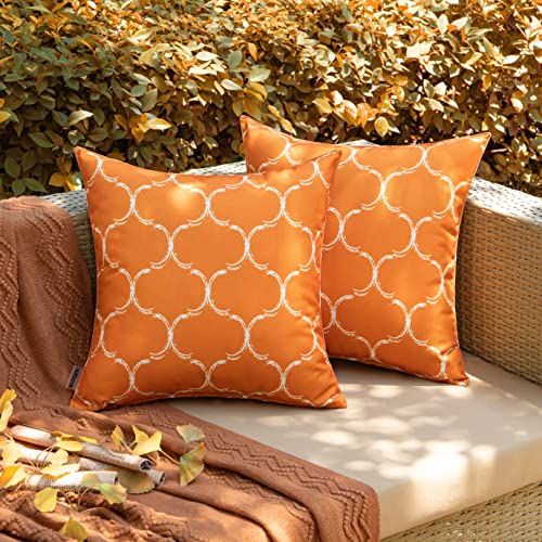 ANRODUO Pack of 2 Outdoor Waterproof Throw Pillow Covers Solid Decorative Garden Cushion Sham Outside Lumbar Pillowcase for Patio Balcony Bench Couch 18 x 18 Inch Orange