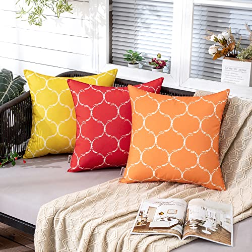 ANRODUO Pack of 2 Outdoor Waterproof Throw Pillow Covers Solid Decorative Garden Cushion Sham Outside Lumbar Pillowcase for Patio Balcony Bench Couch 18 x 18 Inch Orange